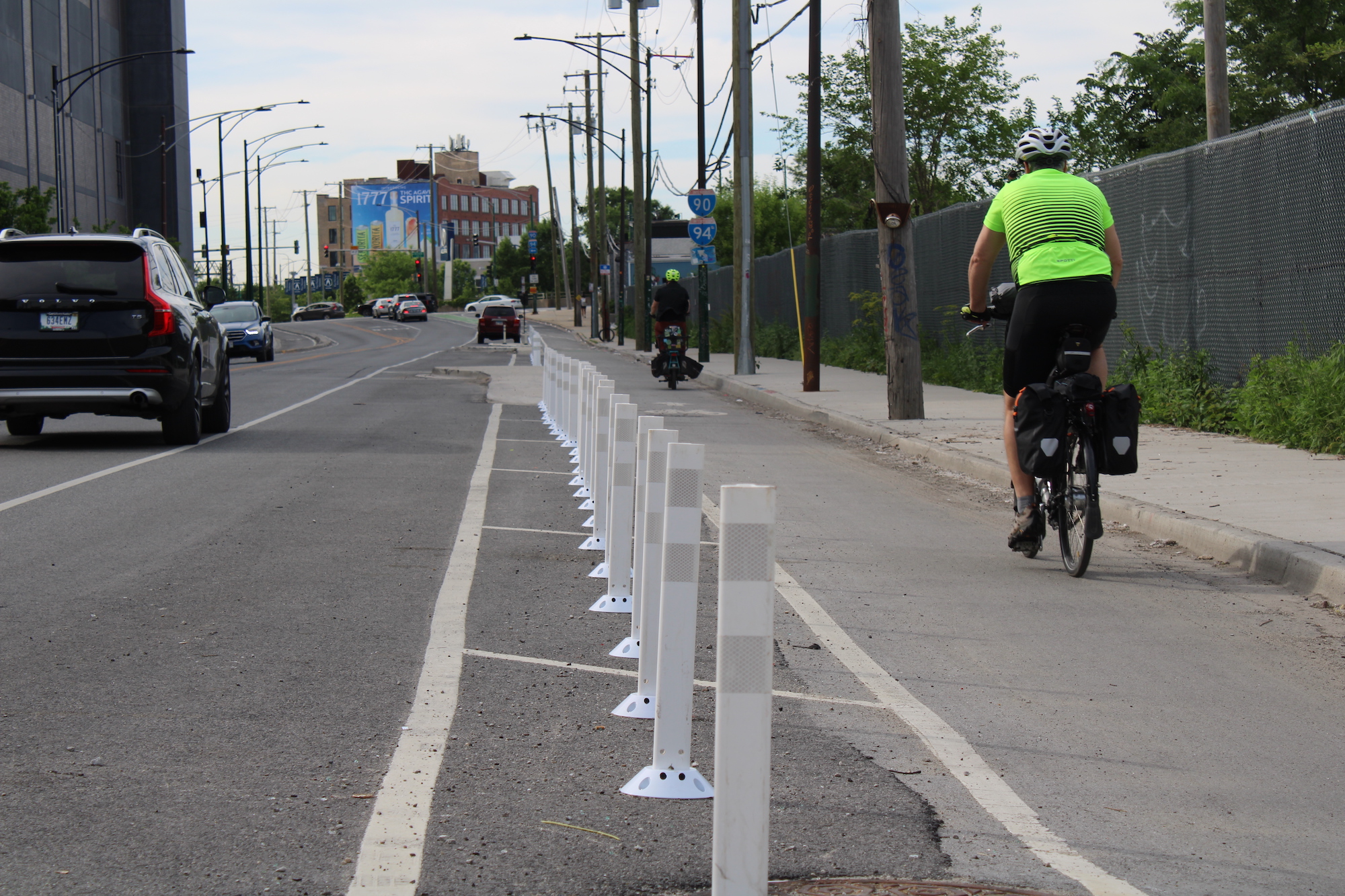 Plastic Posts Installed To Block Drivers From Using Elston Bike Lane To ...